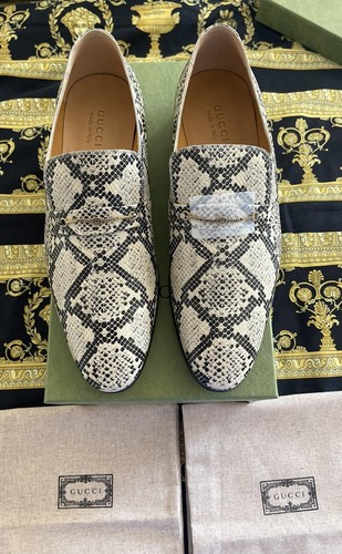 New Auth GUCCI Python Calf Print Leather Horsebit Loafers Shoes G 8 US 8.5 | eBay