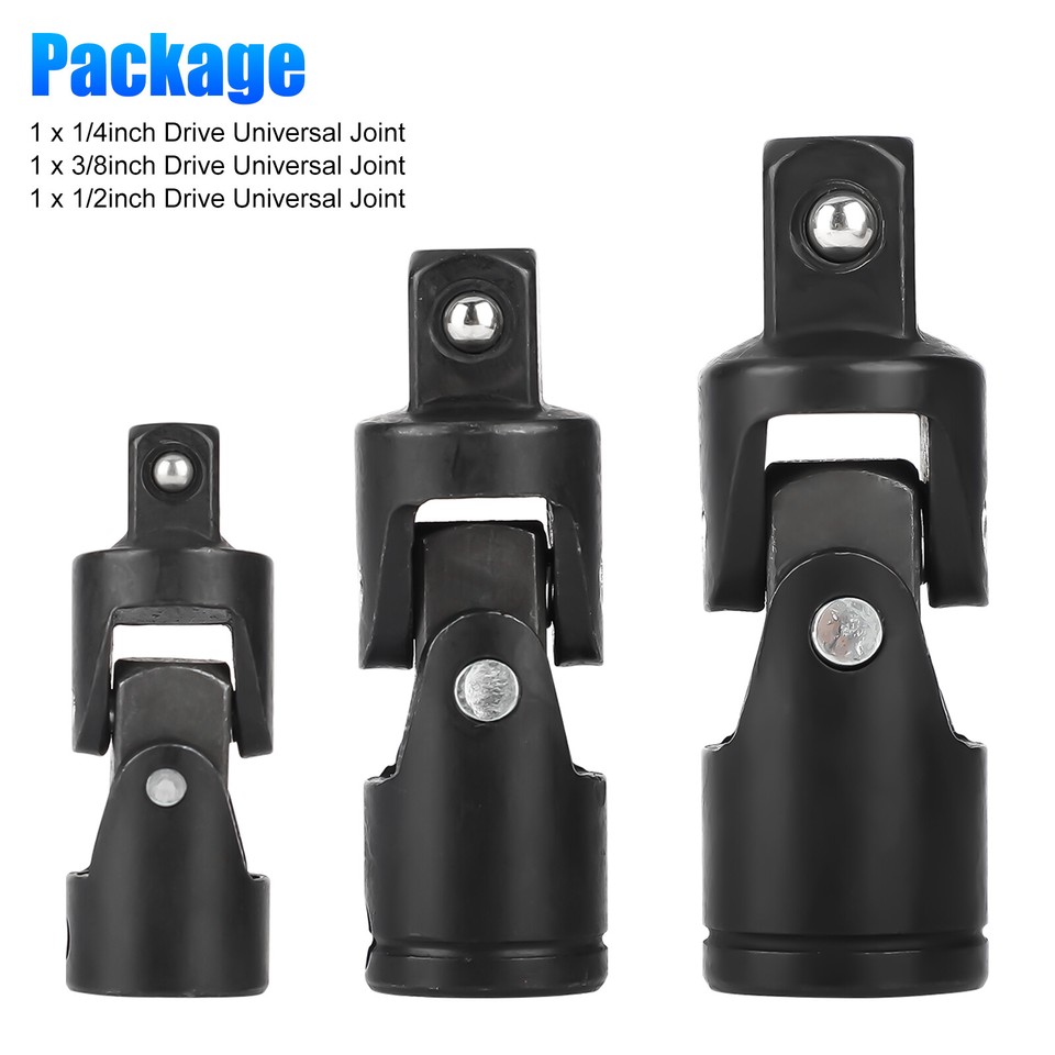 3Pcs Impact Universal Joint Socket Swivel Set 1/4" 3/8" 1/2" Drive ...