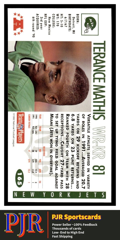 1992 GameDay #165 Terance Mathis New York Jets BUY 4 - 35% OFF | eBay