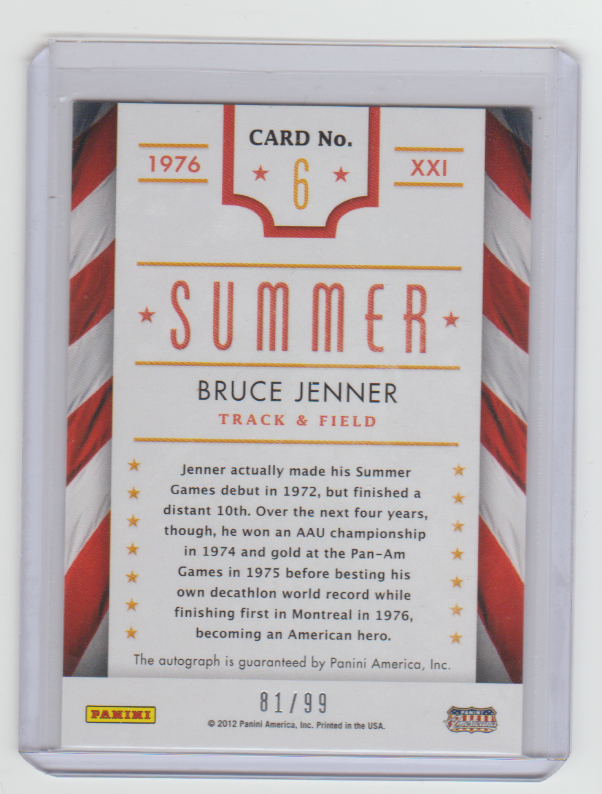 BRUCE JENNER 2012 Panini Americana Heroes & Legends Autograph #6 SP ...