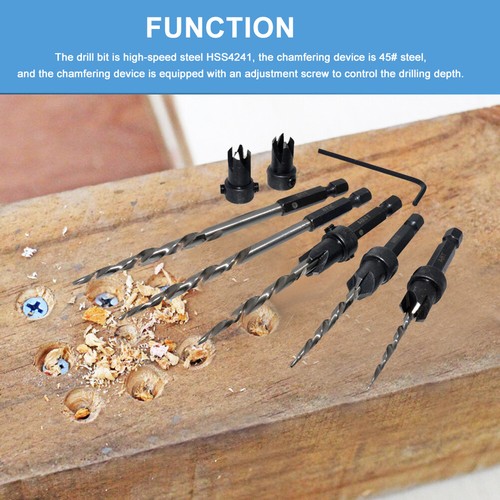 Portable Quick Change Wood Countersink Drill Bit Set With Chamfer Home ...