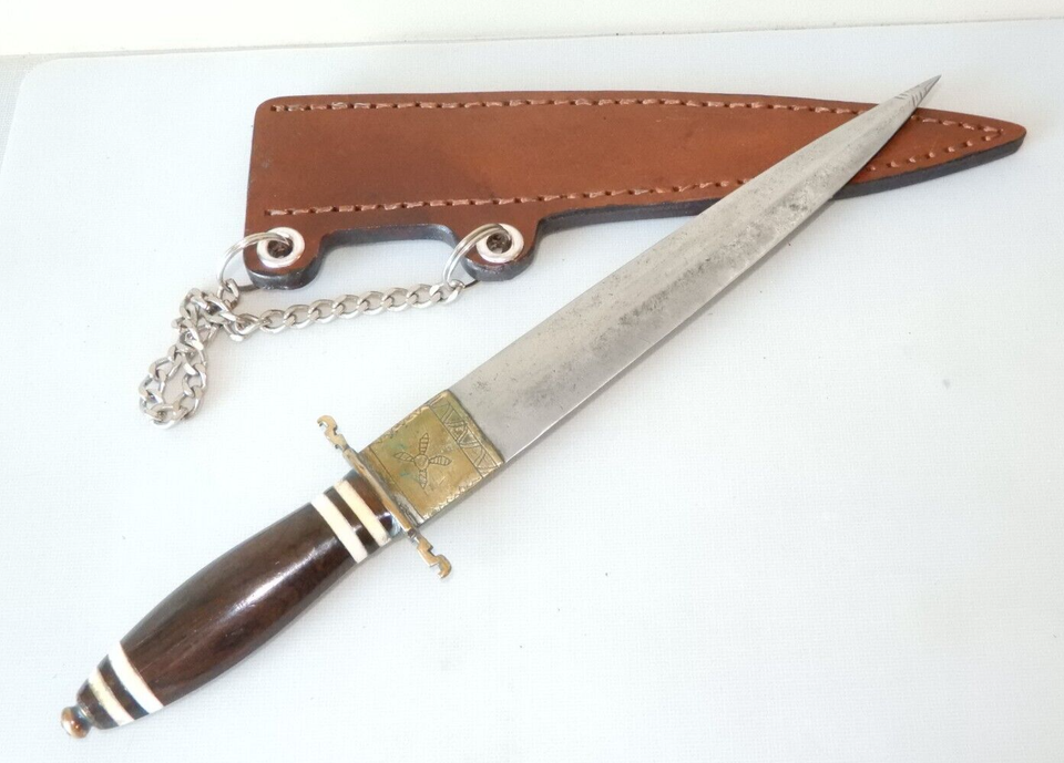 Custom Made 12" Dagger, 8" Blade, Custom Leather Sheath, Bone + Wood ...