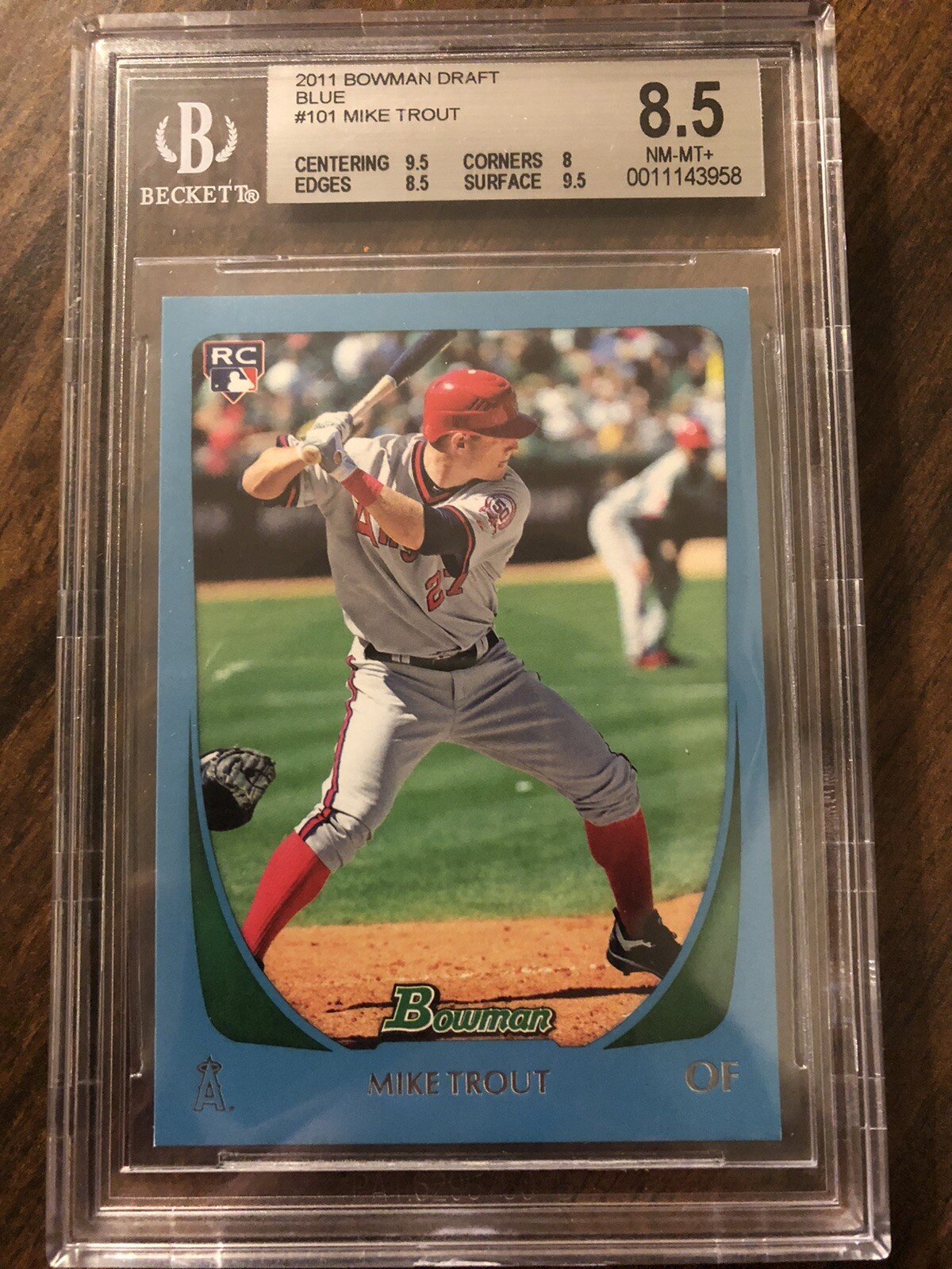 2011 Bowman Draft BLUE Mike Trout Rookie Card 342/499 RC #101 BGS 8.5 9 ...
