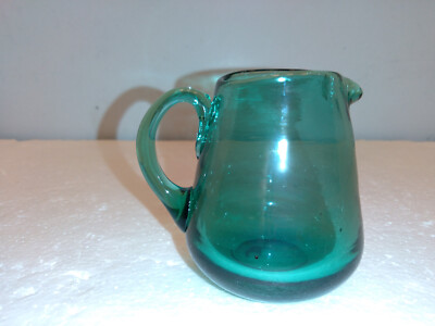 Vintage blown glass mini creamer green forest tiel pontil mark eames ...