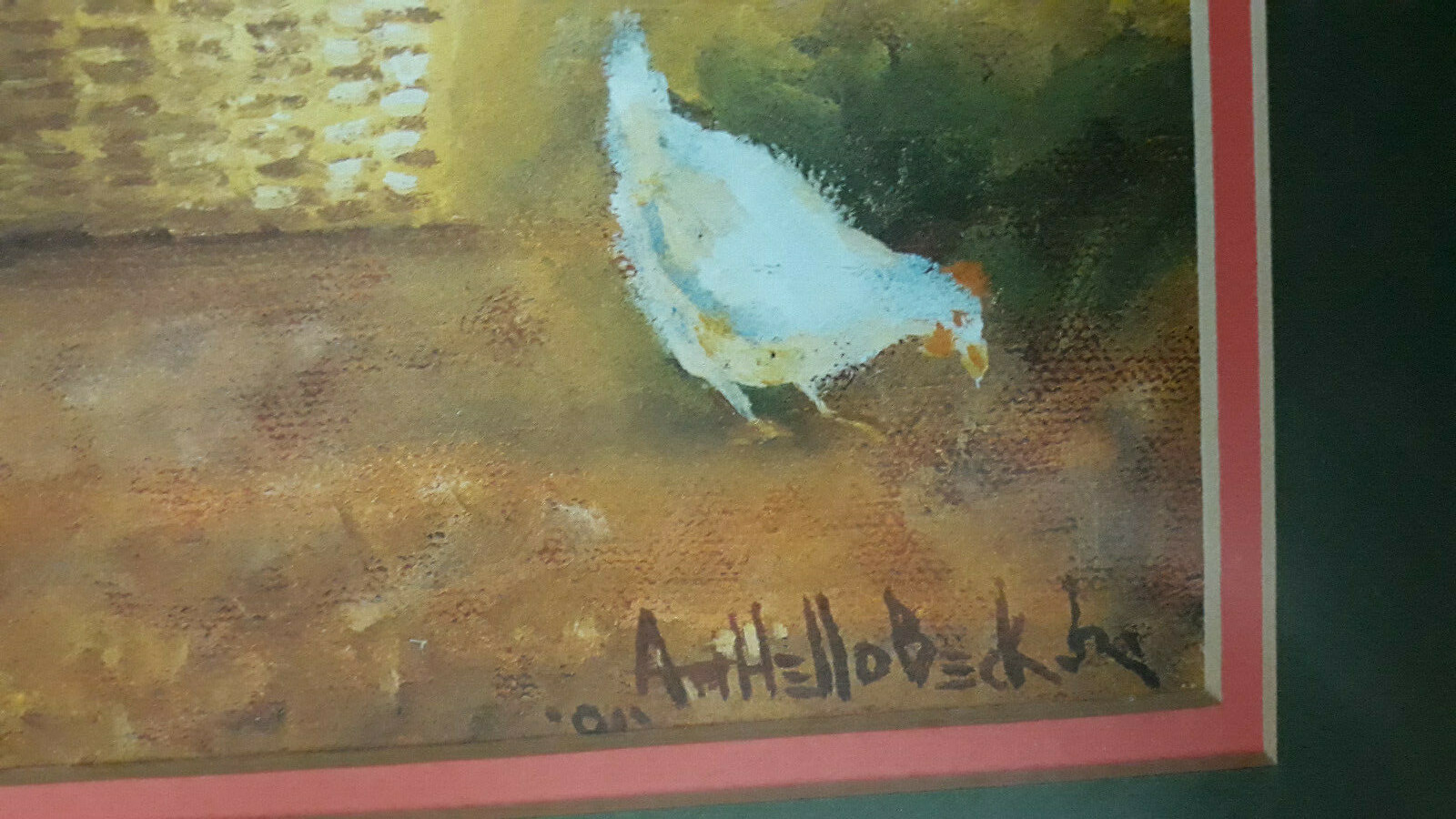 Black American Folk Art of Woman Hanging Clothes W/Chickens Arthello ...