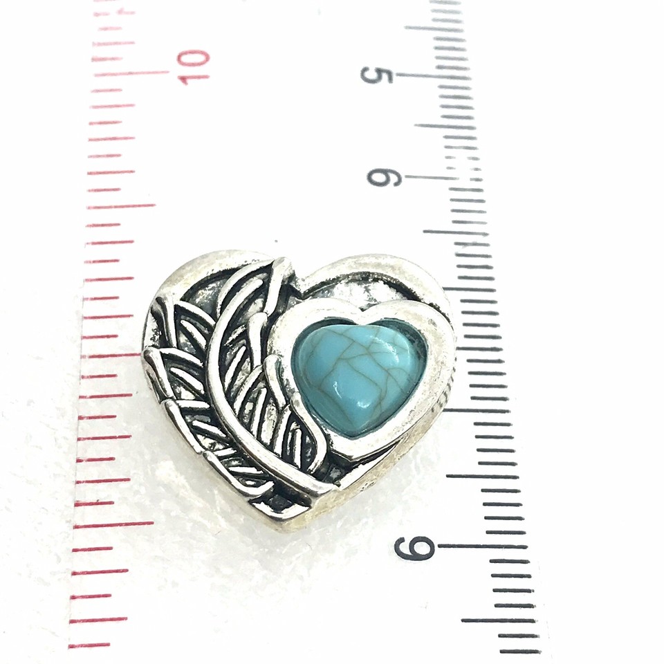 Blue Natural Stone Turquoise HEART Button Charm for Noosa Ginger Snaps ...