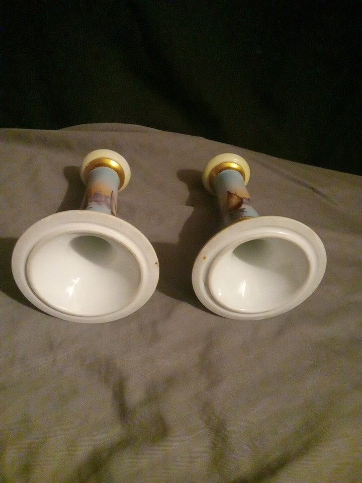 Ships Sean Vienna Austrian Porcelain H Painted Vase & Candlesticks | eBay
