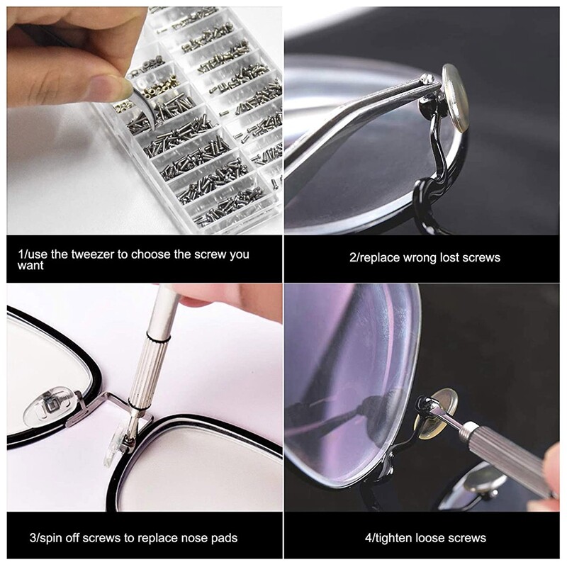 Glasses Repair Tool Kit 1000Pcs Glasses Screws and Nuts Assortment with ...