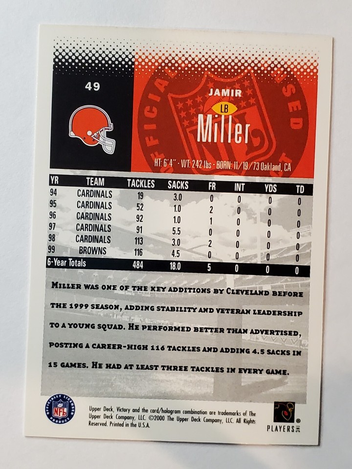 2000 Upper Deck Victory #49 Jamir Miller ~ Cleveland Browns | eBay