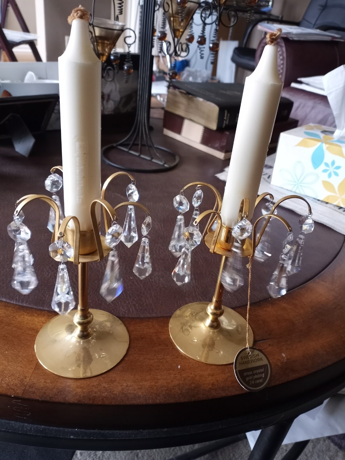 Pair Vintage Lycenta 24 karat gold plated strass Crystal Candlestick ...