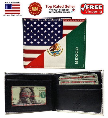USA Mexico Flags Leather Bi-Fold Bifold Wallet | eBay