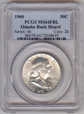 SCARCE 1960 FBL FULL OMAHA BANK HOARD GEM PCGS MS-64 FRANKLIN SILVER ...