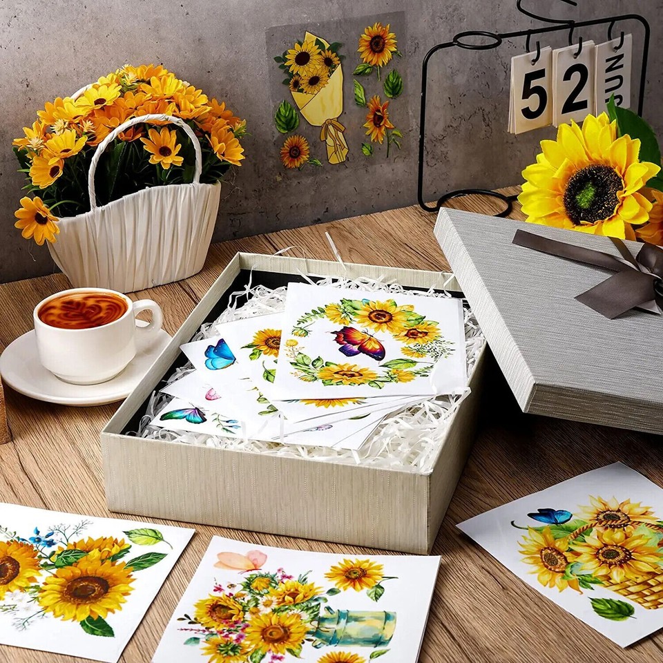 9 Sheets Sunflower Rub On Transfer Decals Rustic Sunflower Rub On ...