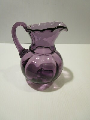 Elegant Purple Glass Pitcher w Ribbed Handle | eBay