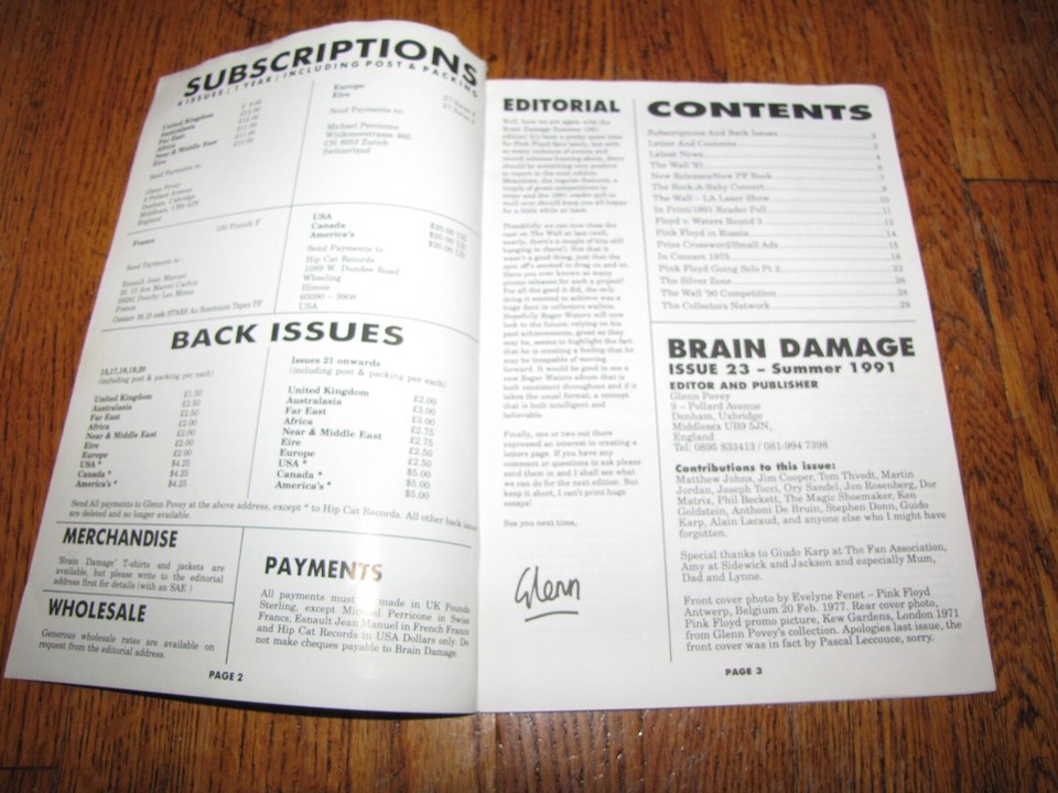 PINK FLOYD - BRAIN DAMAGE MAGAZINE No. 23 SUMMER 1991 | eBay