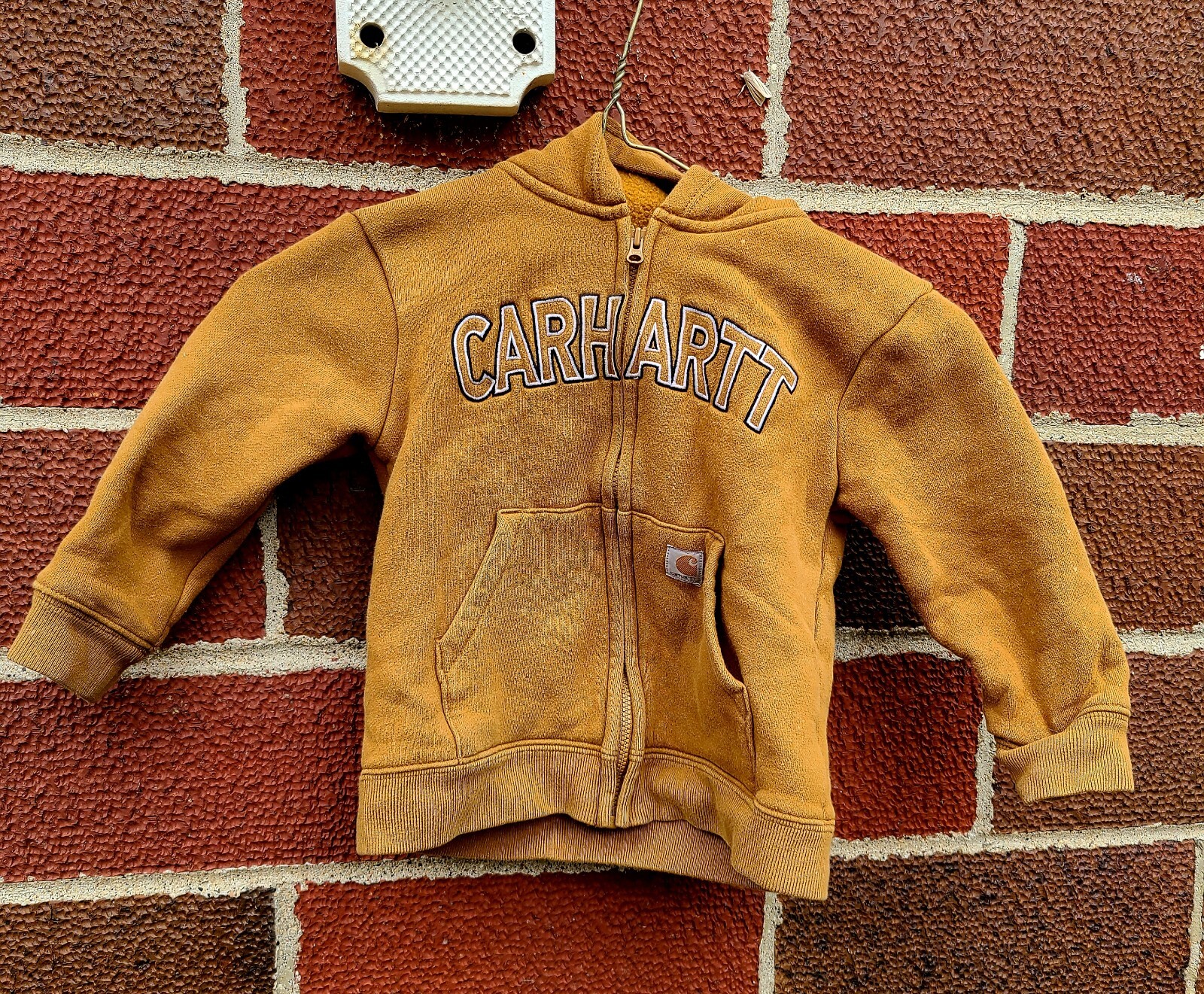 Boys CARHARTT Embroidered Zip-Up HOODIE Kids 3t Brown Cursive Spellout ...