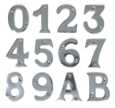 Chromed Brass Door Chrome Numbers Letters House Flat Shop 50mm 2" with ...