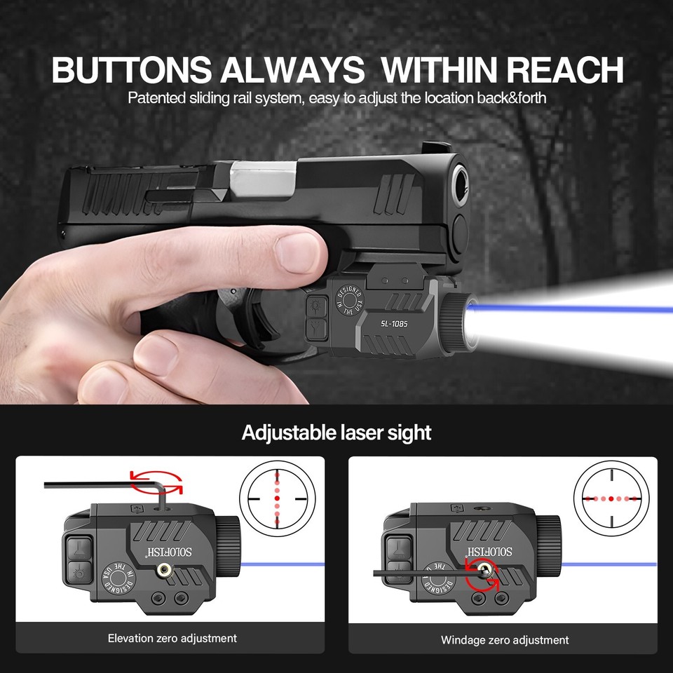 SOLOFISH 800 Lumen Flashlight & Blue Laser Sight Pistol Picatinny ...