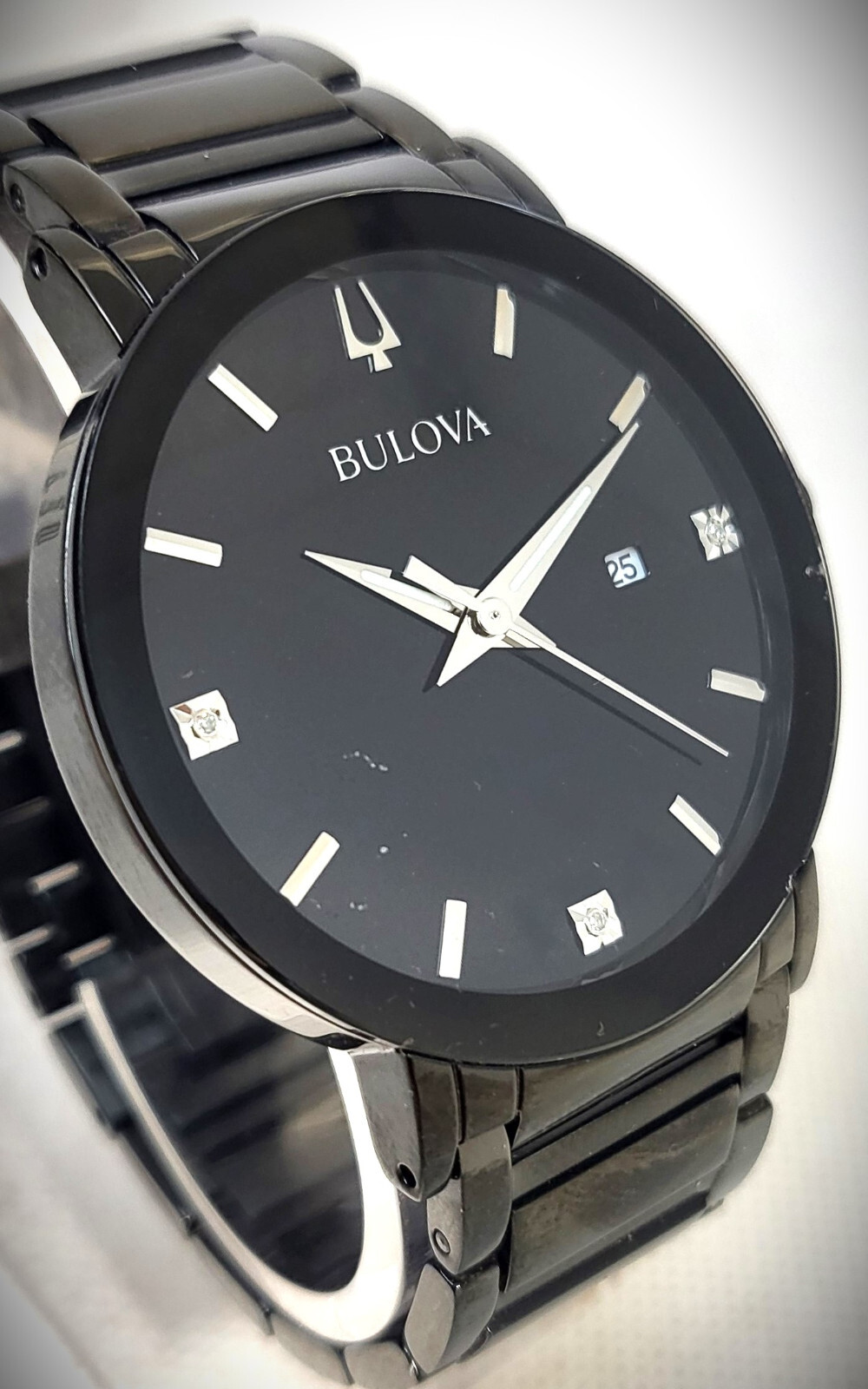BULOVA $495 MEN'S FUTURO DIAMONDS BLACK ION BLACK DIAL 42MM WATCH ...