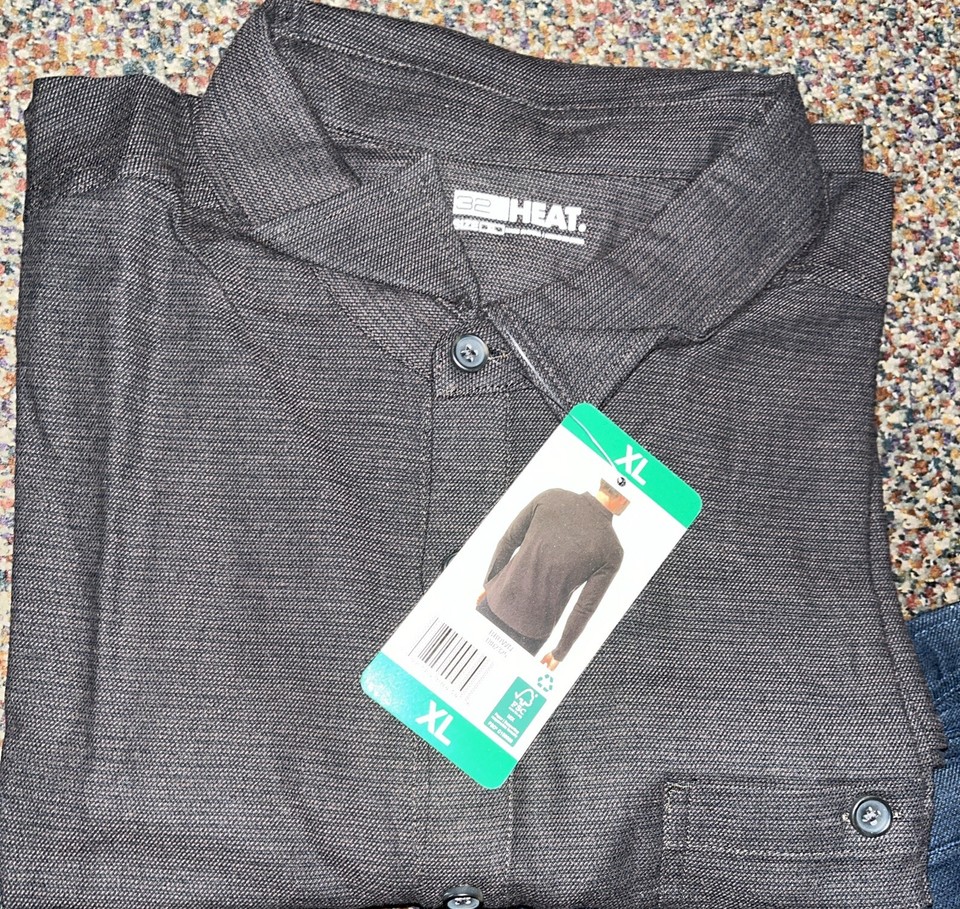 32 Degrees Heat Stretch Fabric LS Button-Up Shirt, Brown,BLUE,GREEN NWT ...