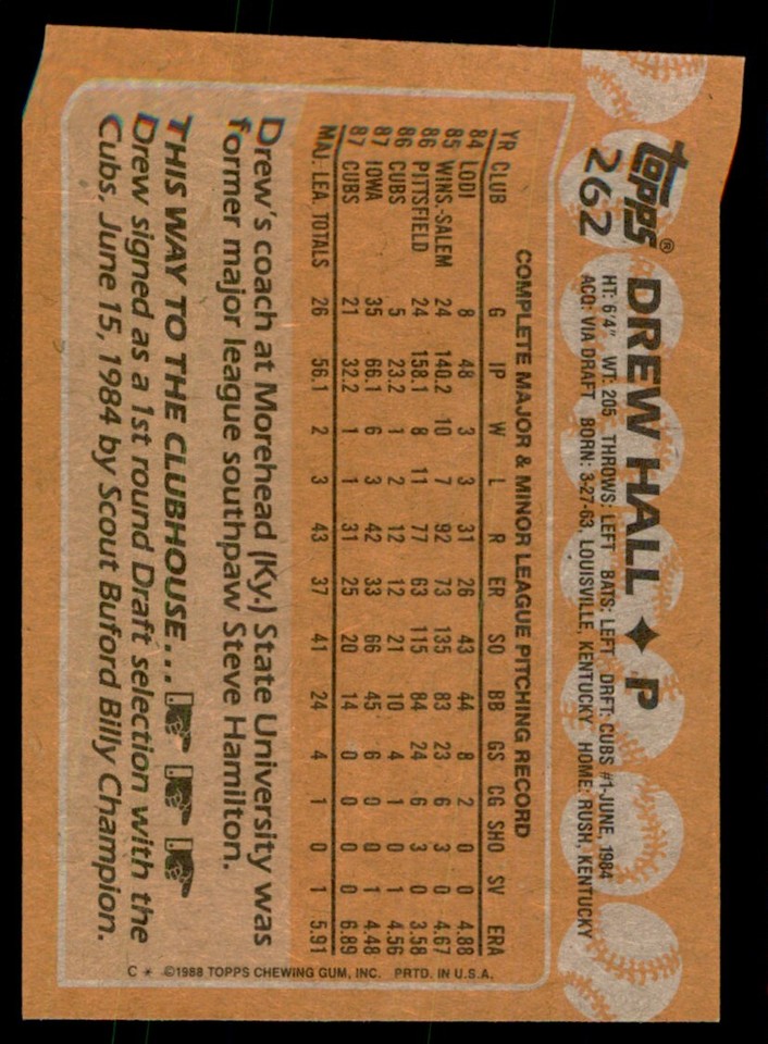 1988 TOPPS DREW HALL CHICAGO CUBS #262 | eBay