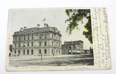 Madison Wisconsin Post Office Postcard c1907 Posted Stamp Street Scene ...