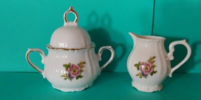 Winrose Collection Sugar Dish & Creamer Set Floral Hand Decorated Bone ...