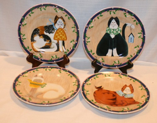SAKURA GARDEN CAT SET OF 4 SALAD PLATES FIDDLESTIX | eBay