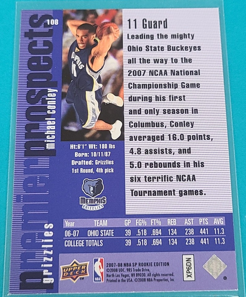 2007 SP Rookie Edition #108 Mike Conley Memphis Grizzlies Basketball ...