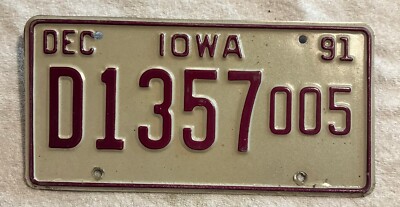 LICENSE PLATE IOWA DEALER D1357 1991 | eBay