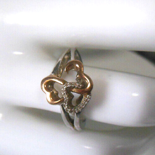 JWBR 925 Sterling Silver & 14K Gold Open Heart Diamond Ring Size 6.5 | eBay