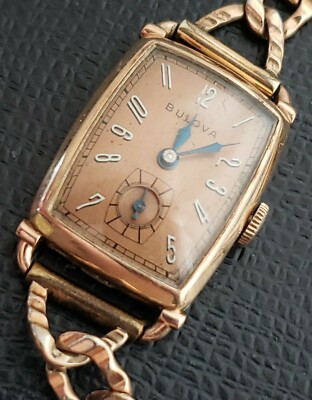 Vintage Bulova Beauty Rose Goldtone,Salmon Dial,Blue Hands,Band,Glass ...