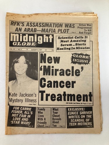 Midnight Globe Tabloid August 9 1977 Vol 24 #8 Kate Jackson's Mystery ...