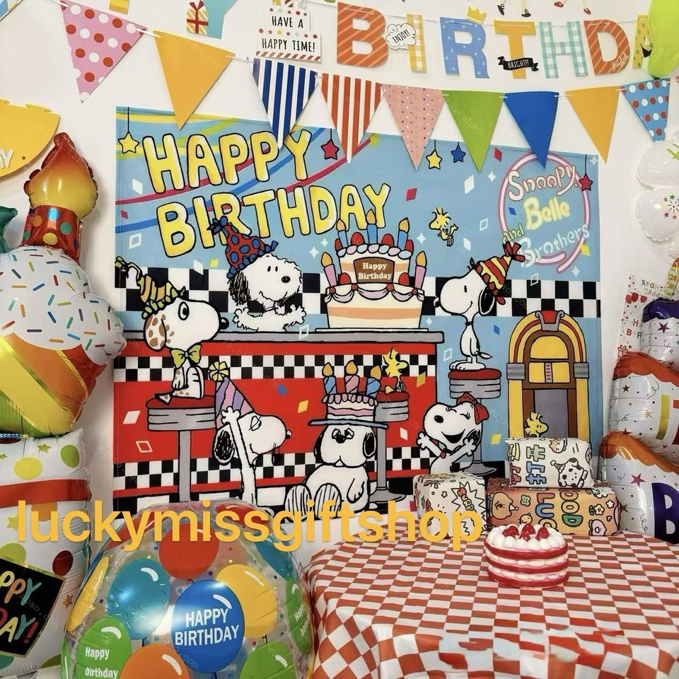Snoopy Theme Happy Birthday Backdrop Birthday Party Decoration 5x4.3ft ...