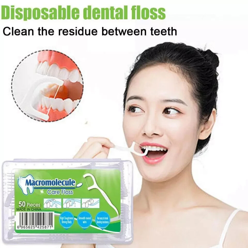 50pcs Dental Floss Stick Flossing String Tooth Picks Flossers Teeth ...