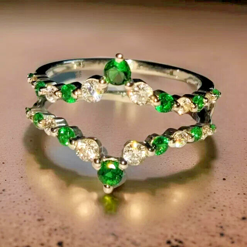 1.50Ct Round Cut Lab Created Emerald Enhancer Wrap Ring 14K White Gold ...