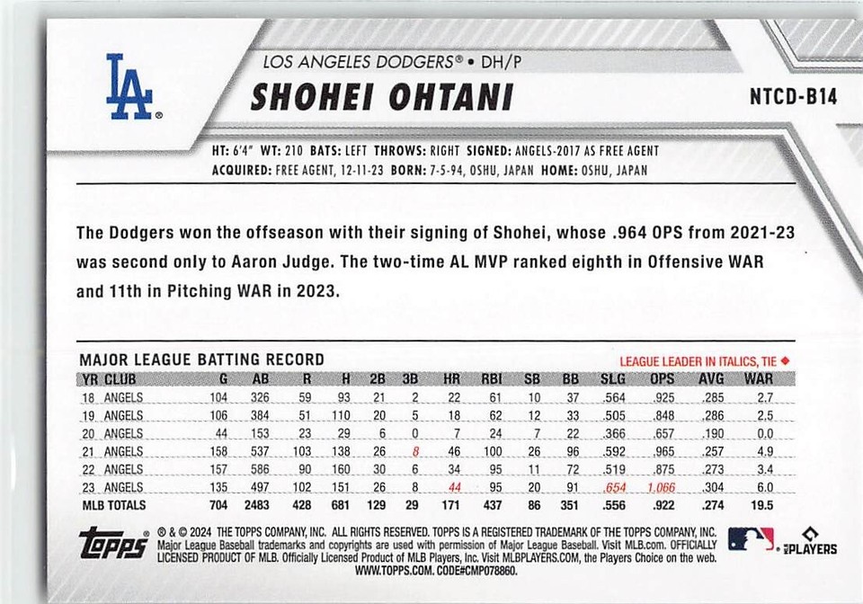 2024 Topps International Trading Card Day | Shohei Ohtani #NTCD-B14 | eBay