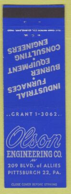 Matchbook Cover - Olson Engineering Pittsburgh PA | eBay