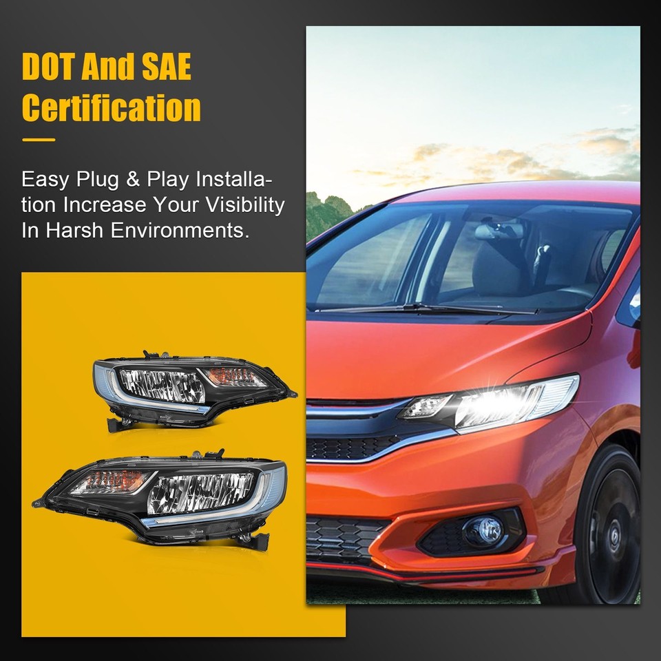 For 2014-2020 Honda FIT Headlights LED Lamps Front Factory Style One ...