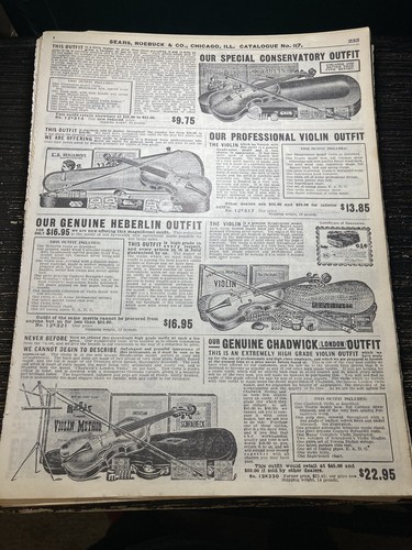 1908 PAPER AD Print Sears Catalog Violins Outfits B156 | eBay