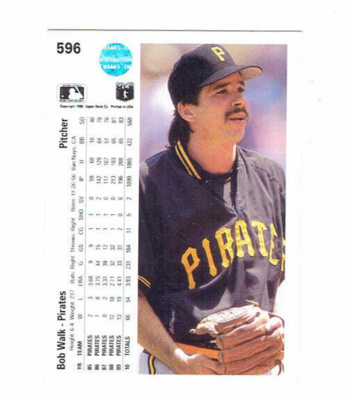 Bob Walk Pittsburgh Pirates Pitcher #596 Upper Deck 1990 #Baseball Card ...