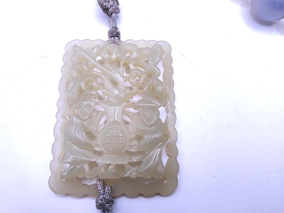 Antique Chinese Devil's Work Hand Carved Natural Jade Necklace RARE | eBay