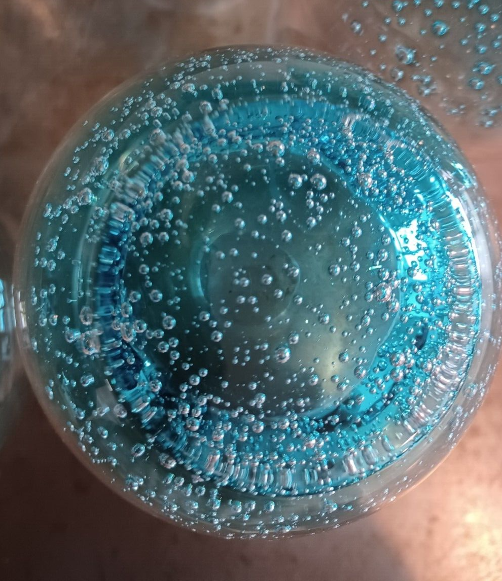 Hand Blown Glass Clear And Turquoise Blue With Lots Of Air Bubbles 5.77 ...