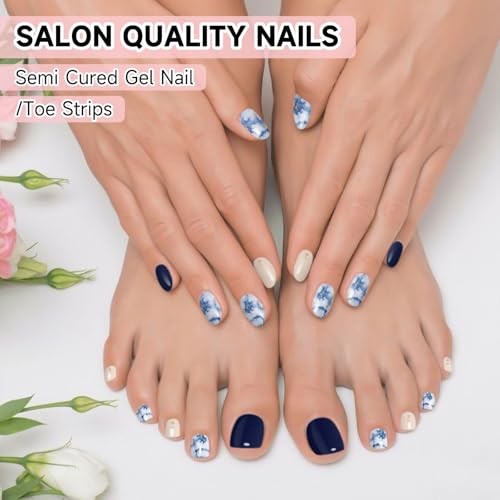 Semi Cured Gel Nail Strips & Toenail Stickers 2 Set (Blue Marble), Hwj ...