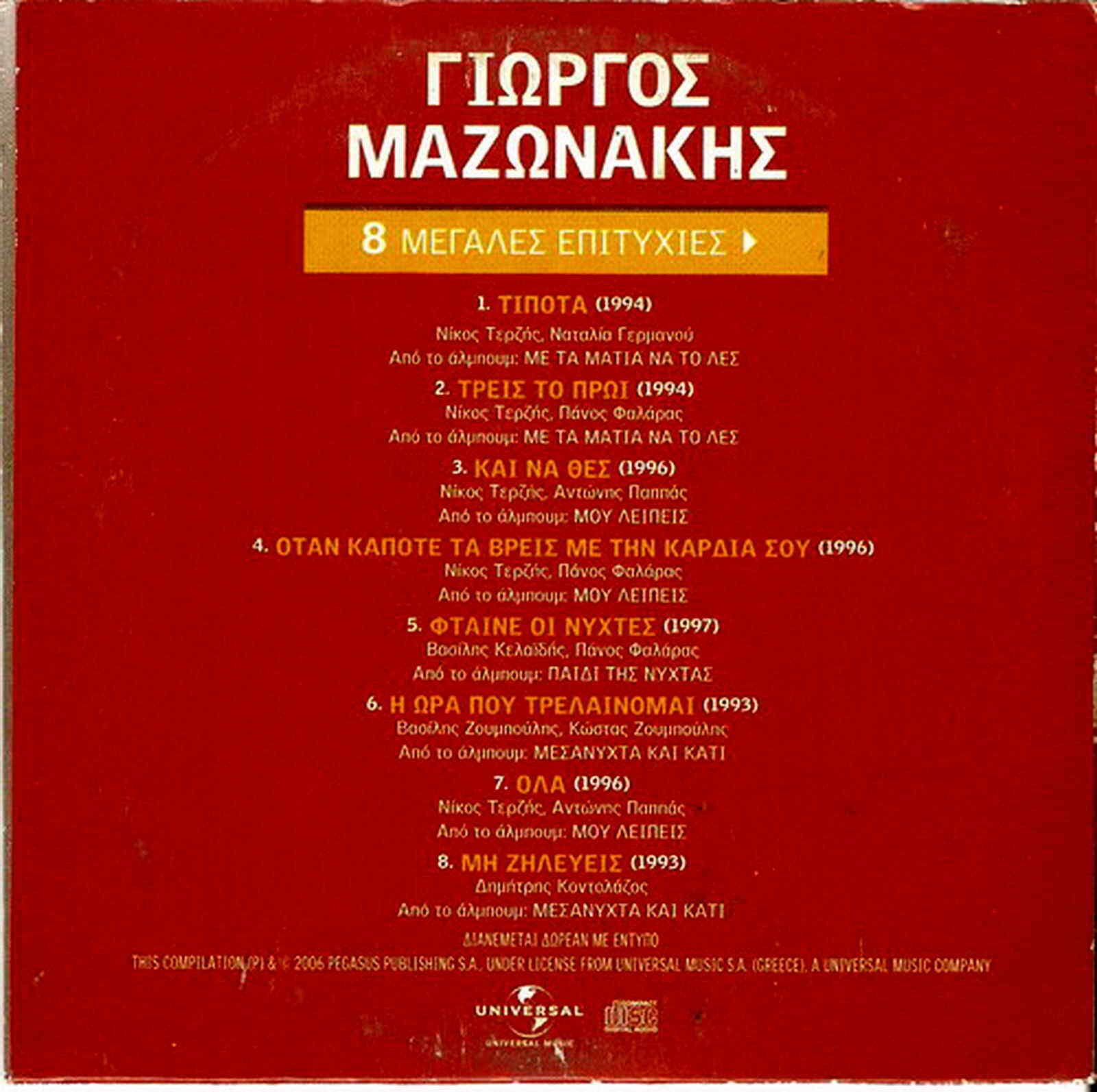 Giorgos Mazonakis 8 GREATEST HITS 8 tracks Greek CD | eBay