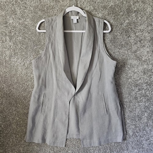 Kenar Linen Vest Womens Lg Gray Lagenlook Minimalist Equestrian Open ...