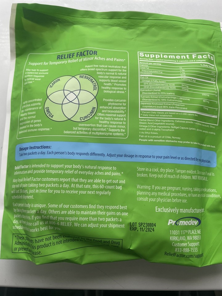 AUTHENTIC ! Relief Factor 60 Packets #1 Support Minor Pains Aches ...