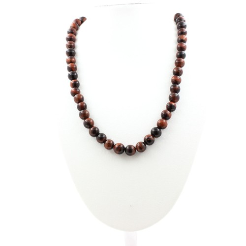 Tiger Eye Red Bead Necklace 8 Mm Steel Chain | eBay