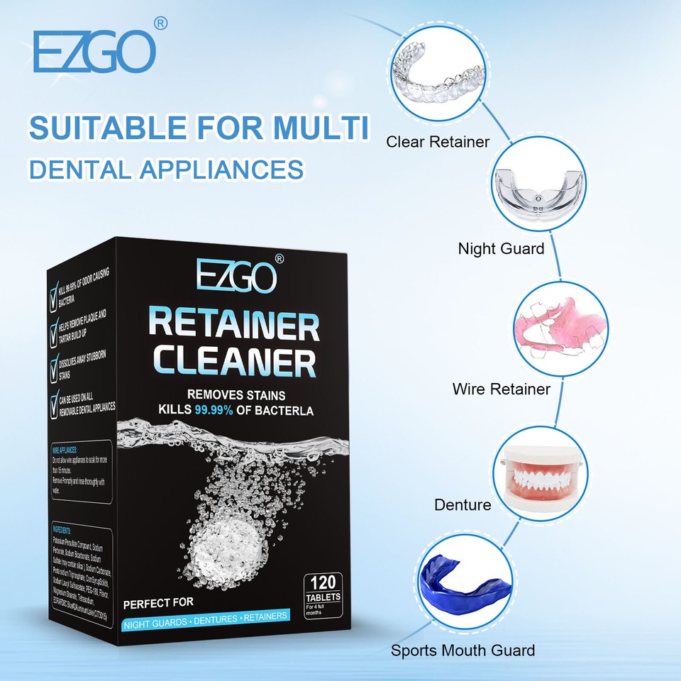 EZGO Retainer Cleaner Tablets Denture Cleaning Tablets Dental ...
