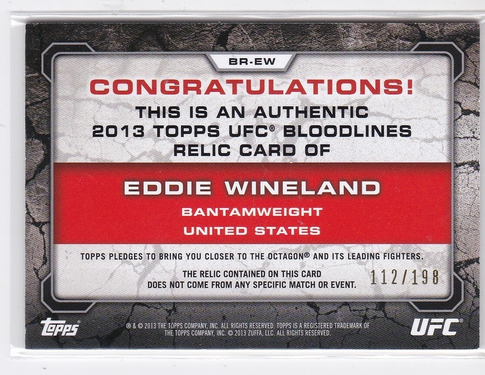 EDDIE WINELAND 2013 Topps UFC Bloodlines Relic #BR-EW #'d /188 | eBay